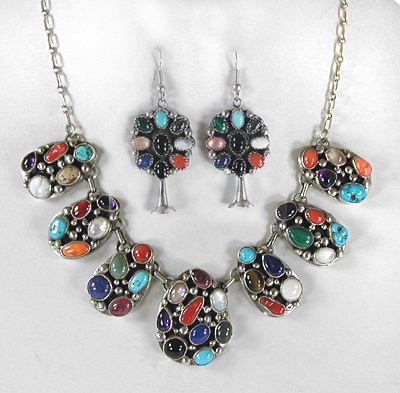 Multi-Stone Cluster Necklace and Earrings S494
